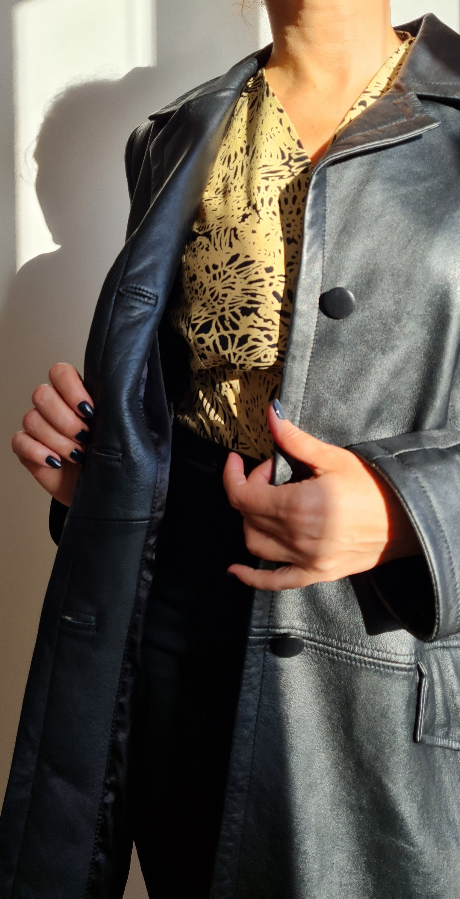 Black Leather Coat for Woman|size 14uk|vintage Genuine Leather Jacket ...