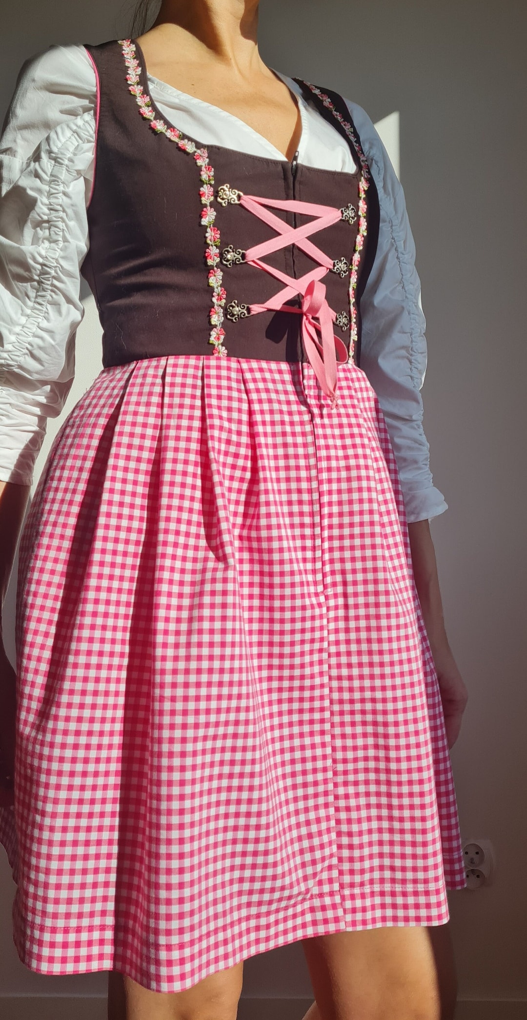 Trachten Checkred Mini Dress/ Dirndl Stockerpoint Dress / Folk Bavarian ...