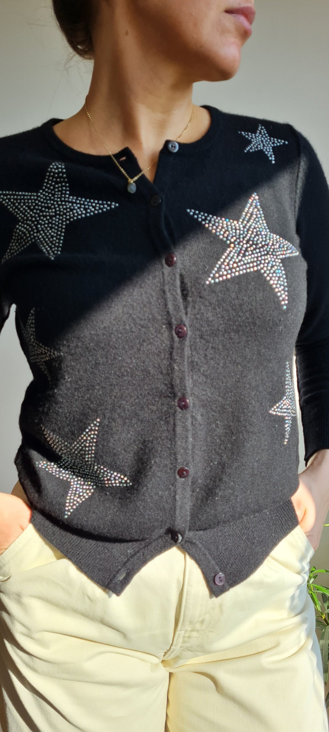 Pure Cashmere Cardigan With Studs - Etsy