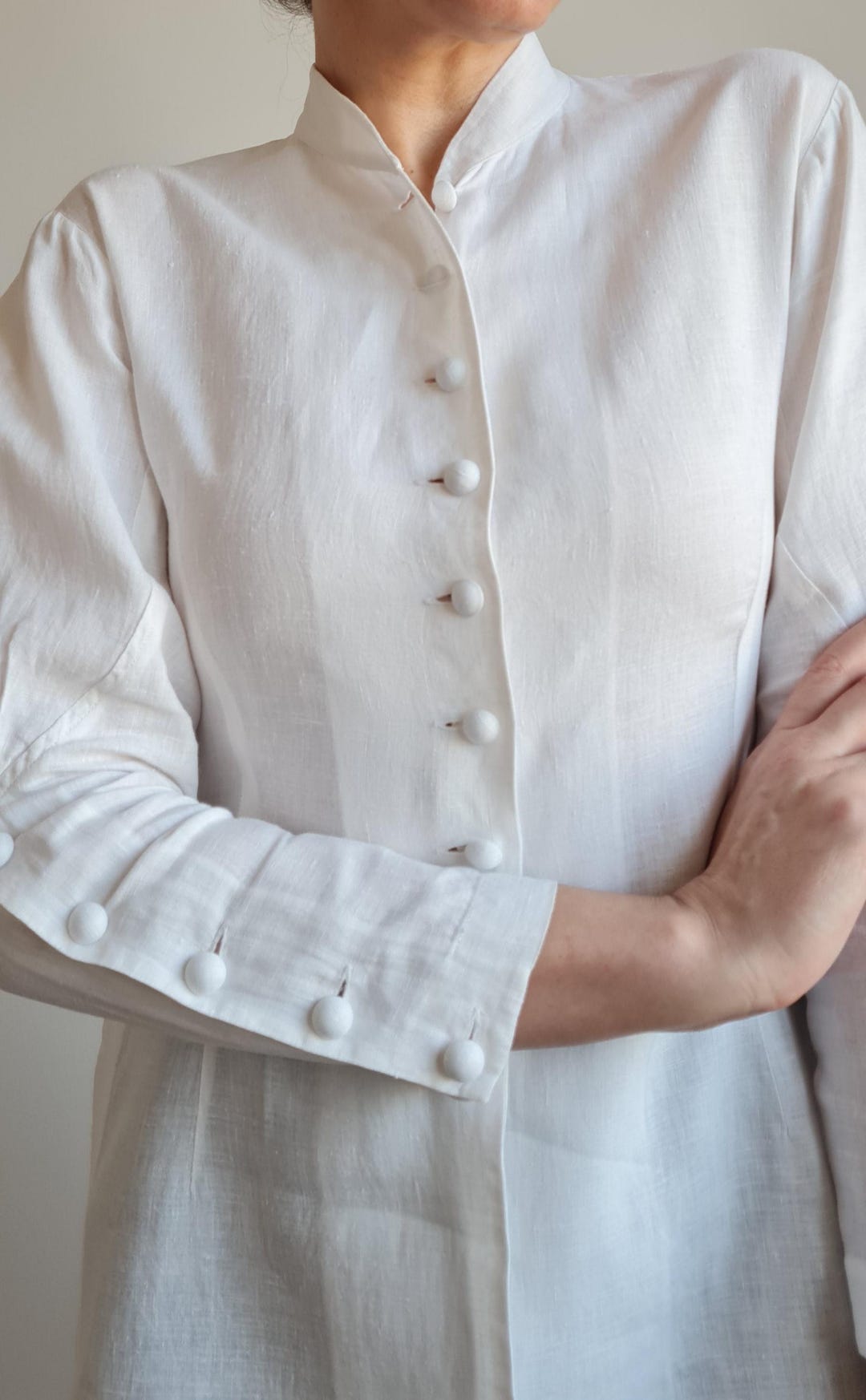 80s Renato Nucci White Linen Shirt Vintage Linen Button-down Blouse ...