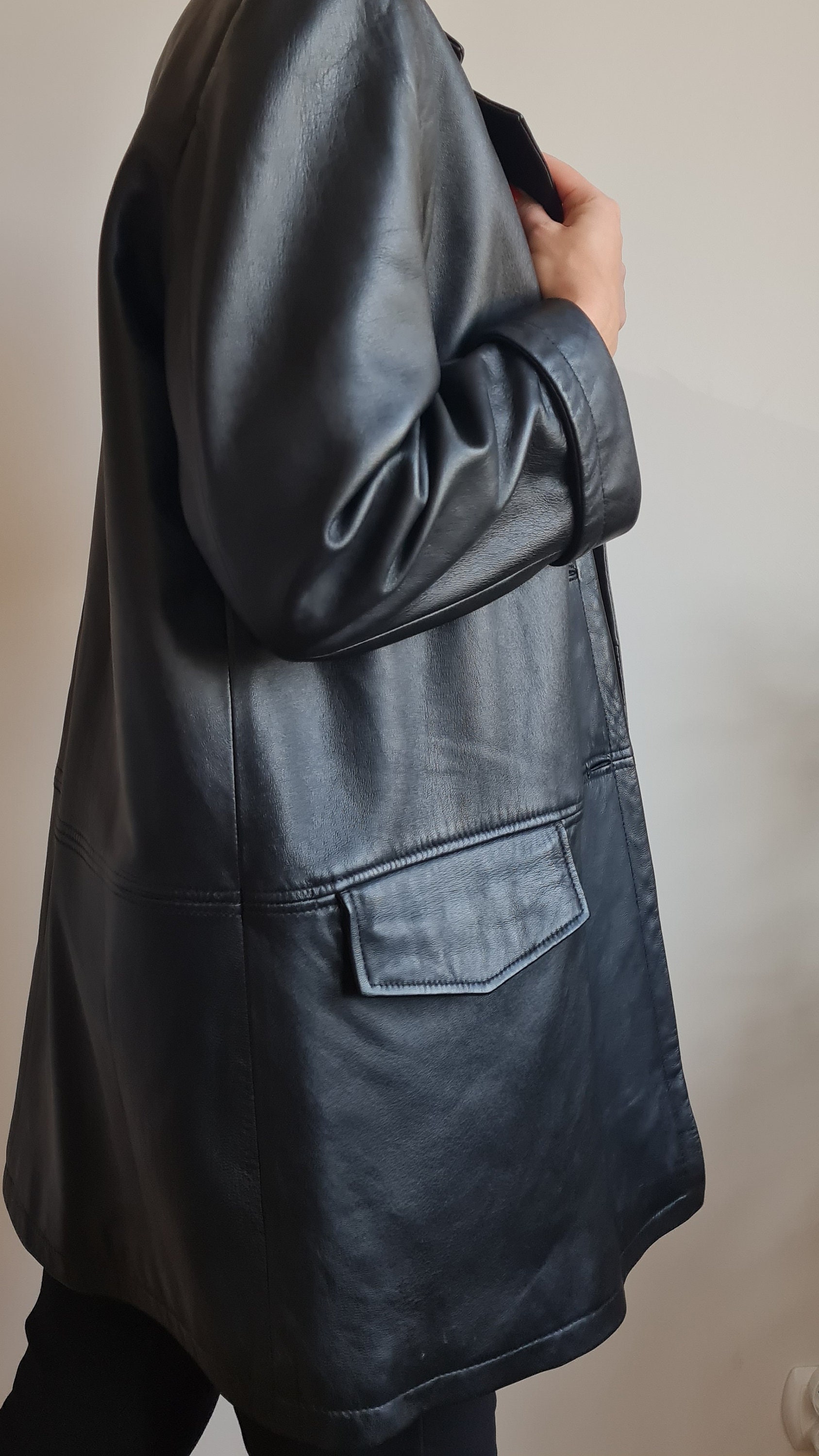 Black Leather Coat for Woman|size 14uk|vintage Genuine Leather Jacket ...