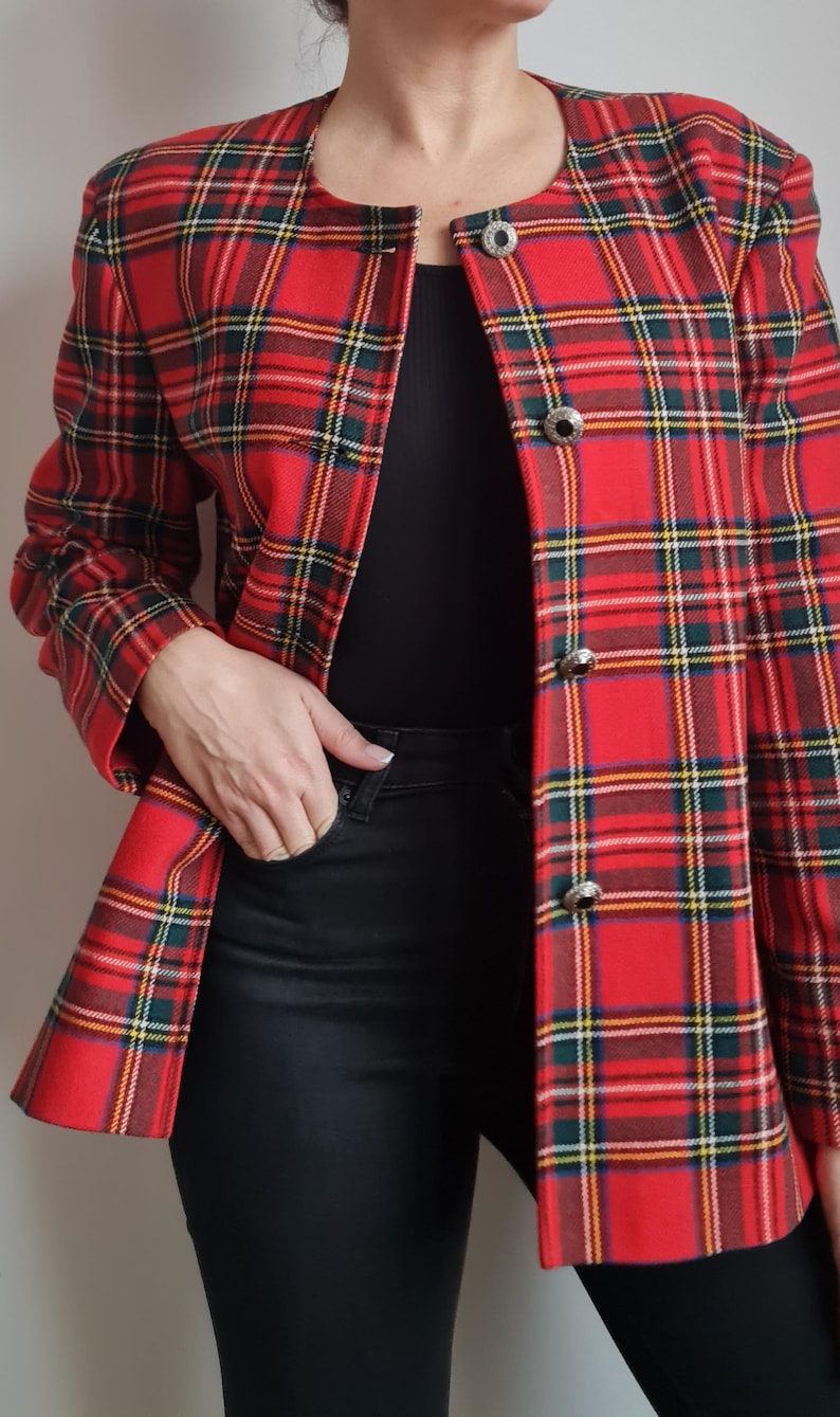 Vintage Pure New Wool Tartan Blazer|made in UK Red Checkered Jacket ...