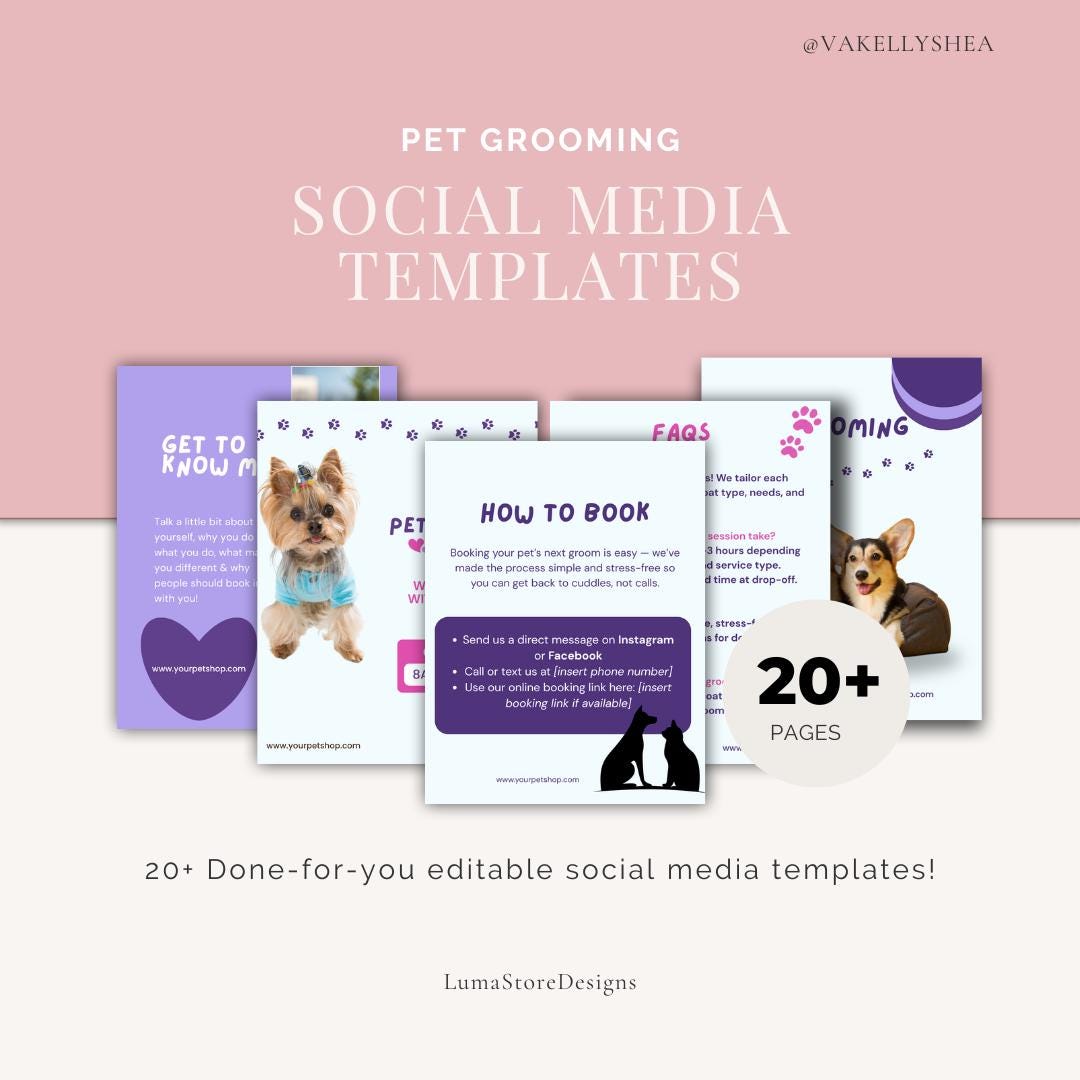 Pet Groomer Social Media Templates – Canva Bundle for Dog Grooming ...