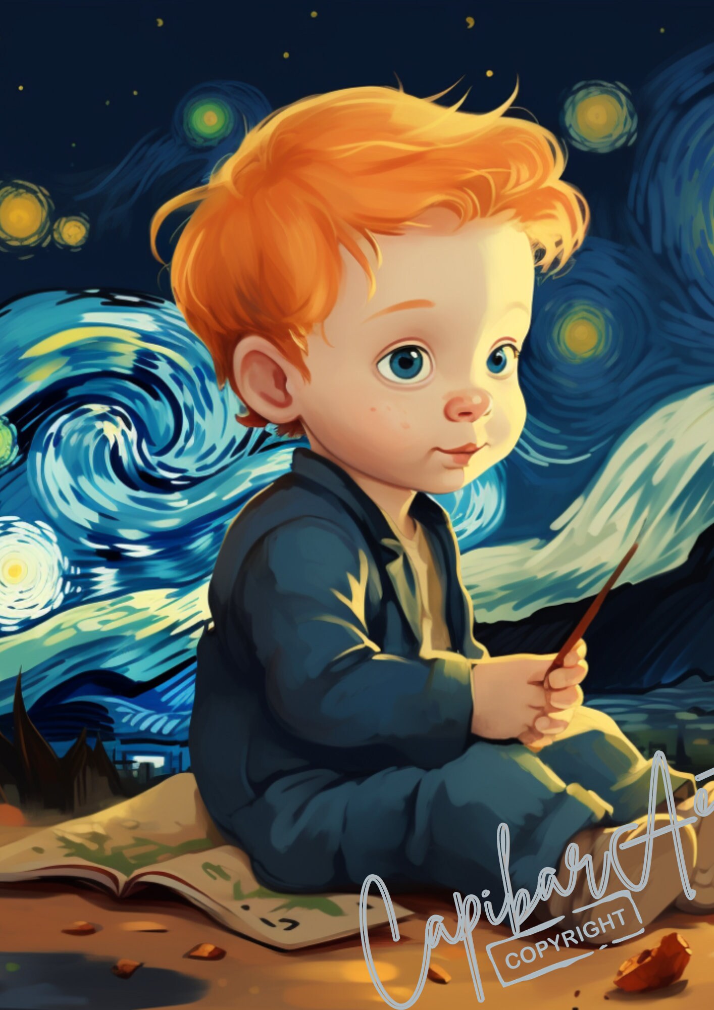 Starry Night Baby Cartoon Van Gogh Inspired Nursery Printable Poster - Etsy