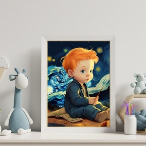 Starry Night Baby Cartoon Van Gogh Inspired Nursery Printable Poster - Etsy