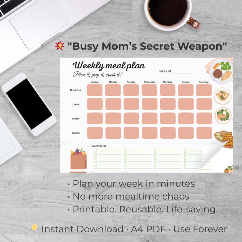 Mom Planner Printable | Weekly Organizer + Habit & Mood Tracker + Meal ...