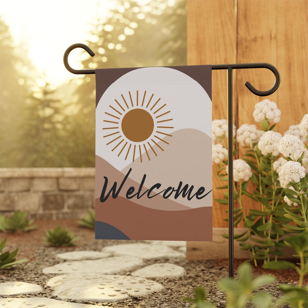 Boho Welcome Flag Banner, Garden House Decor, Outdoor Bohemian Yard ...