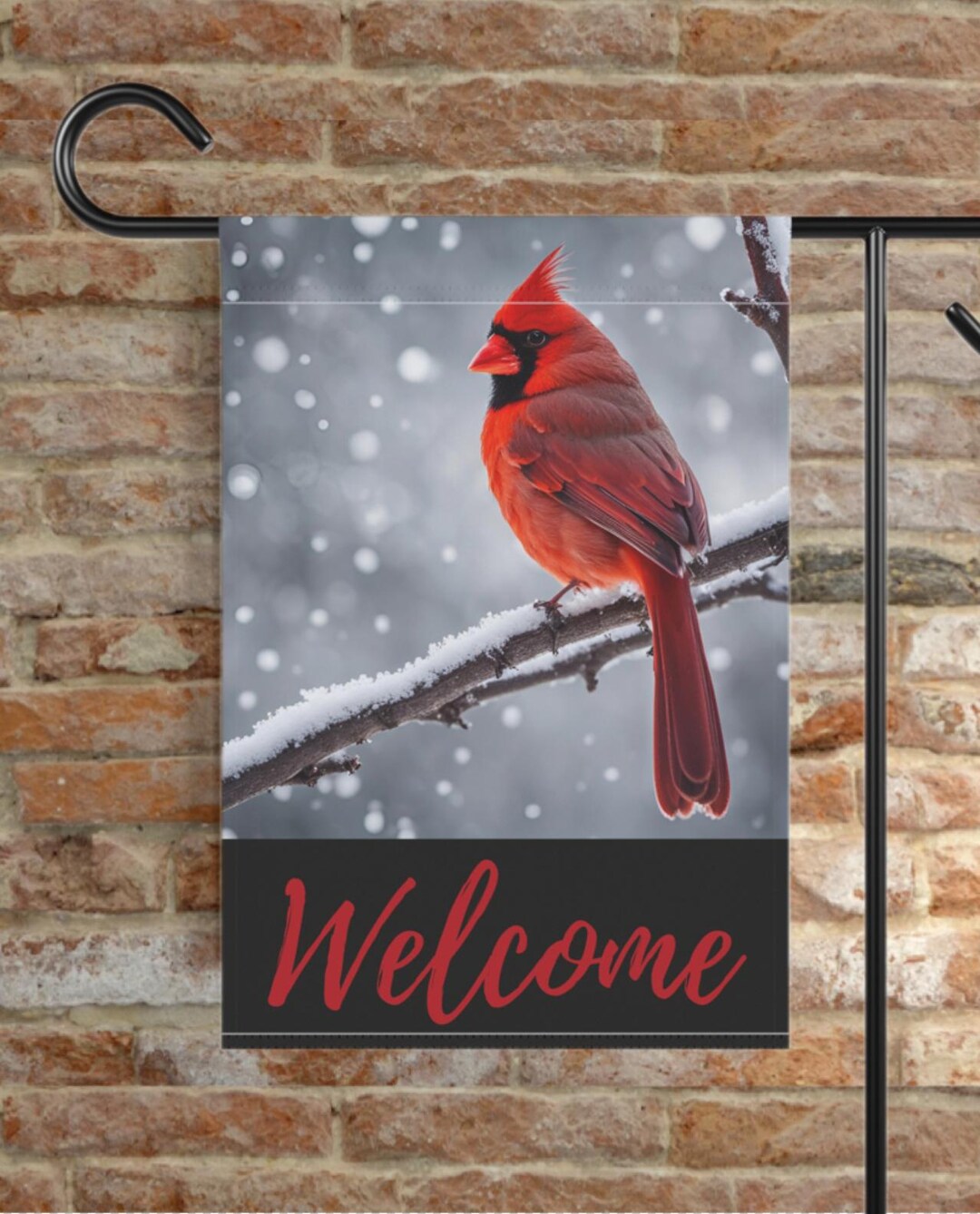 Cardinal Welcome Flag, Garden Flag, Winter Welcome Sign, Cardinal ...