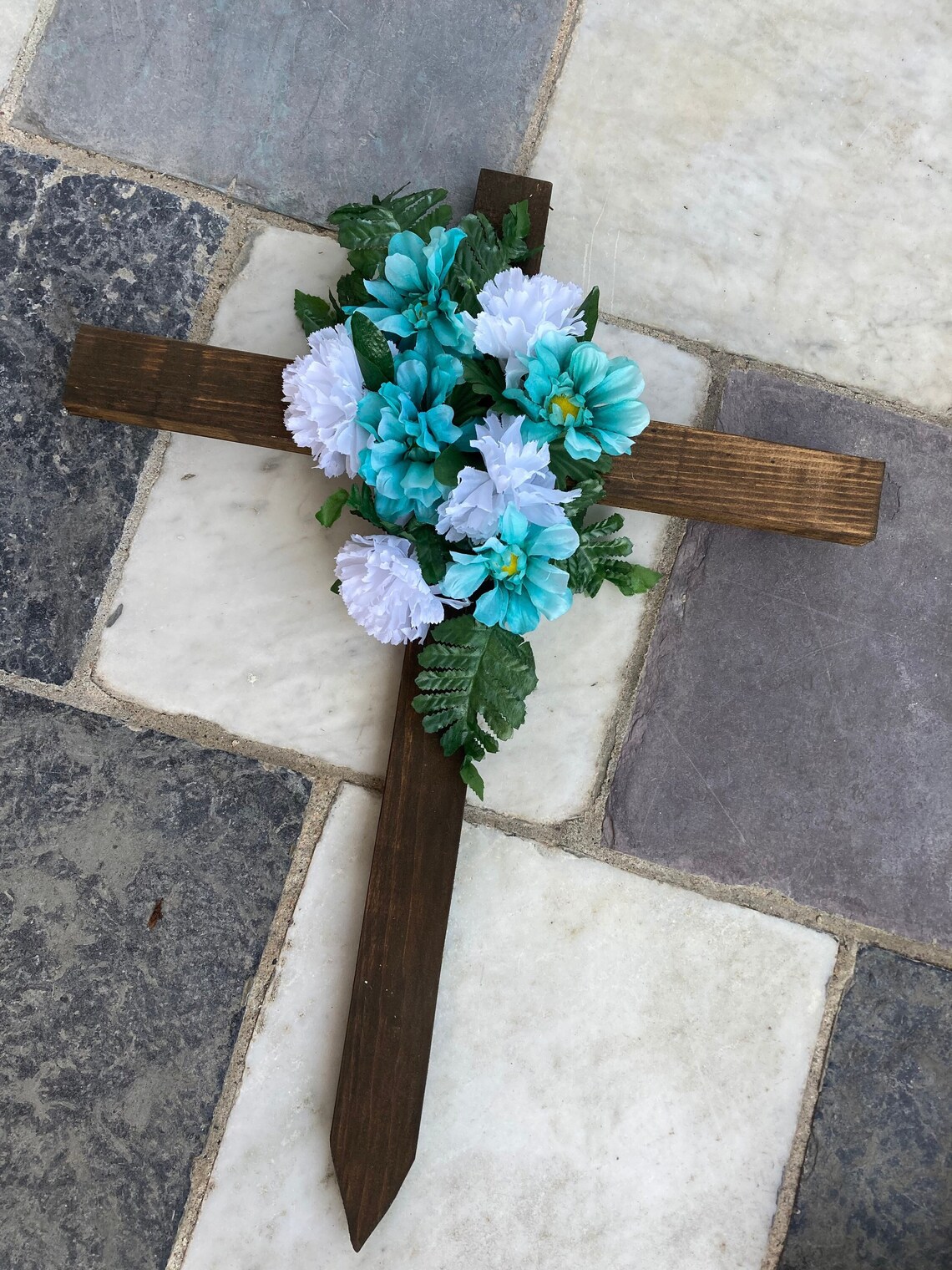 Memorial Flowers With Wooden Cross Spring Cemetery Flowers - Etsy