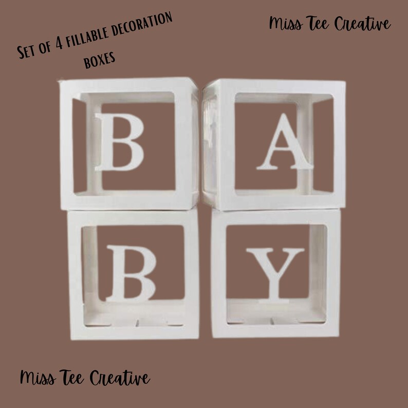 4 Piece Baby Fillable Cube Transparent Boxes Balloon Baby Box Party ...