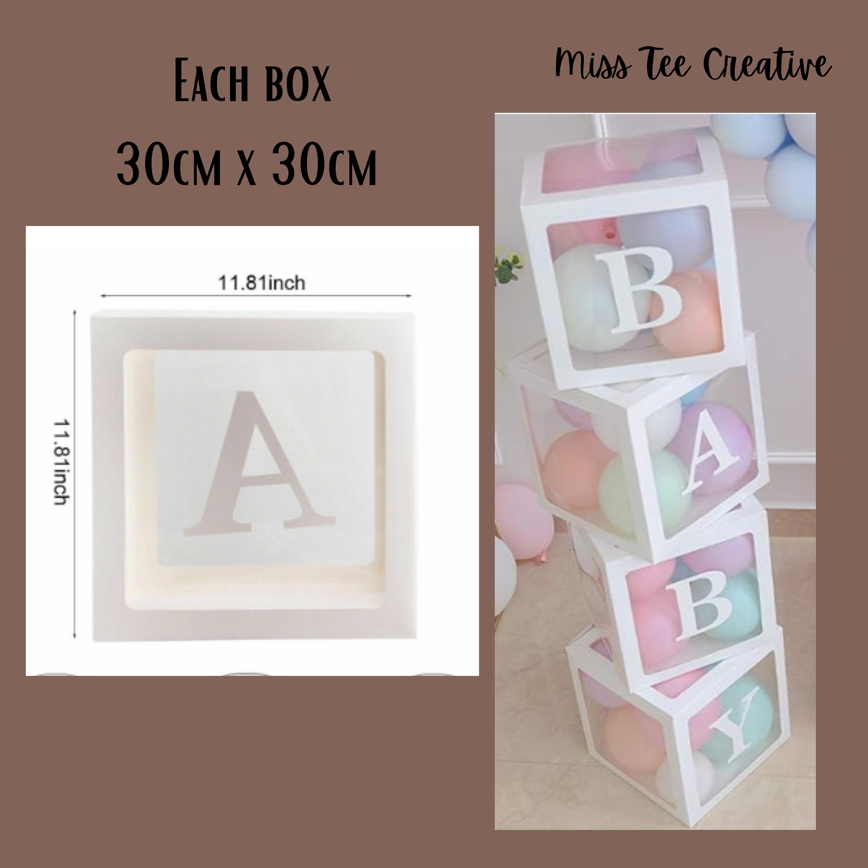 4 Piece Baby Fillable Cube Transparent Boxes Balloon Baby Box Party ...