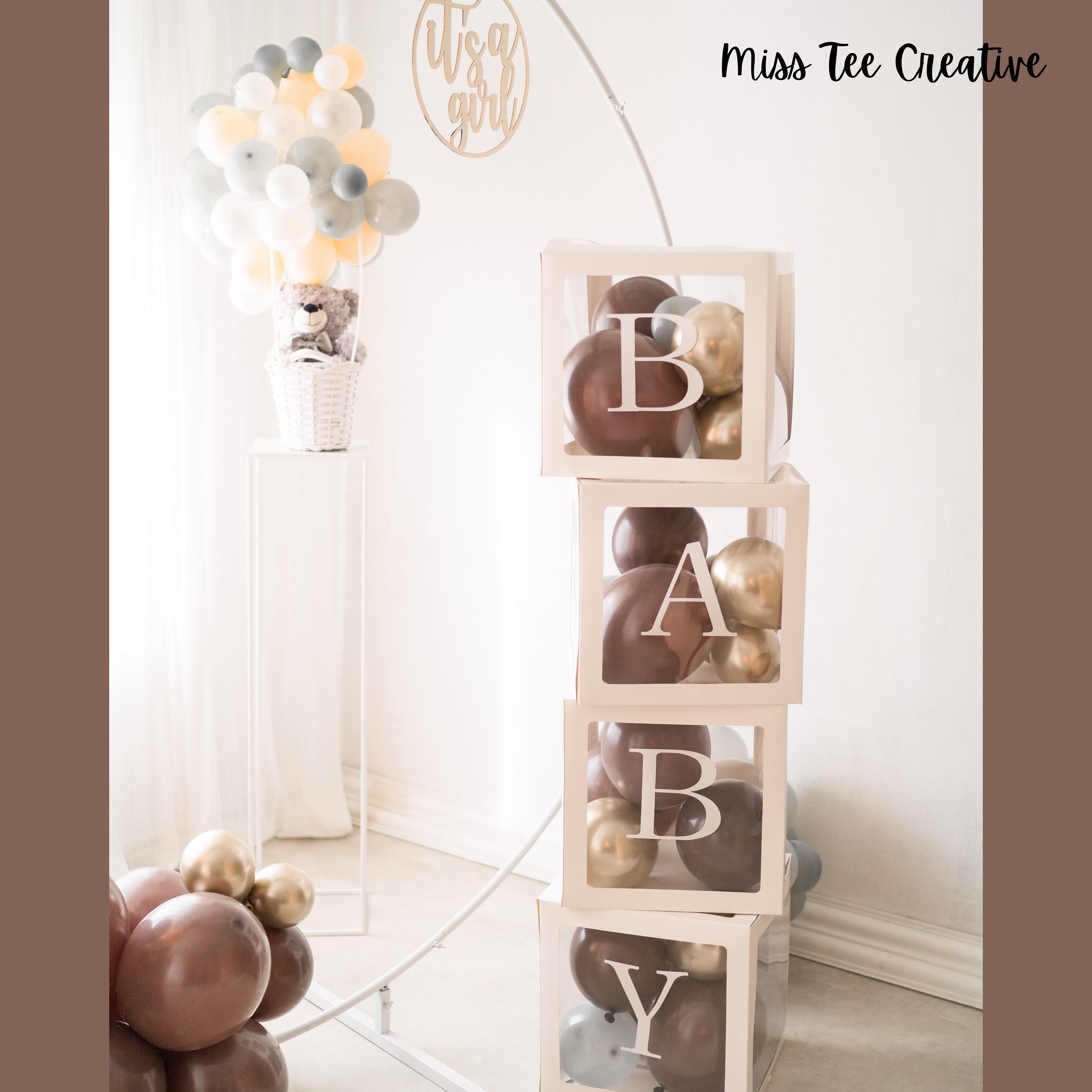 4 Piece Baby Fillable Cube Transparent Boxes Balloon Baby Box Party ...