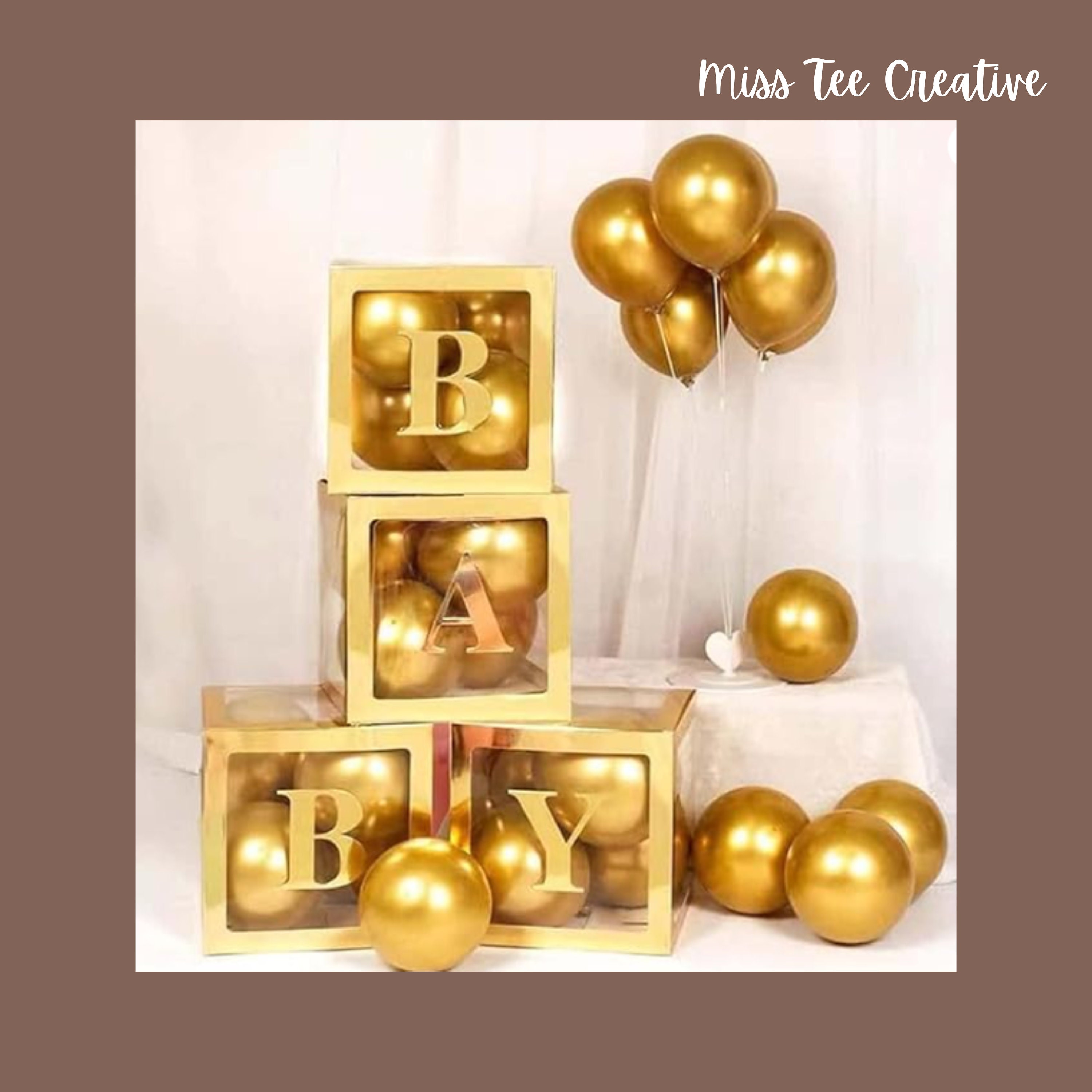 4 Piece Baby Fillable Cube Transparent Boxes Balloon Baby Box Party ...