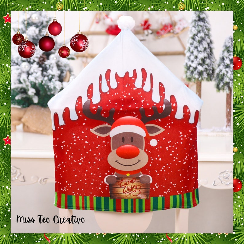 Christmas Chair Covers Xmas Character Dining Chair Cover Santa Snowman ...