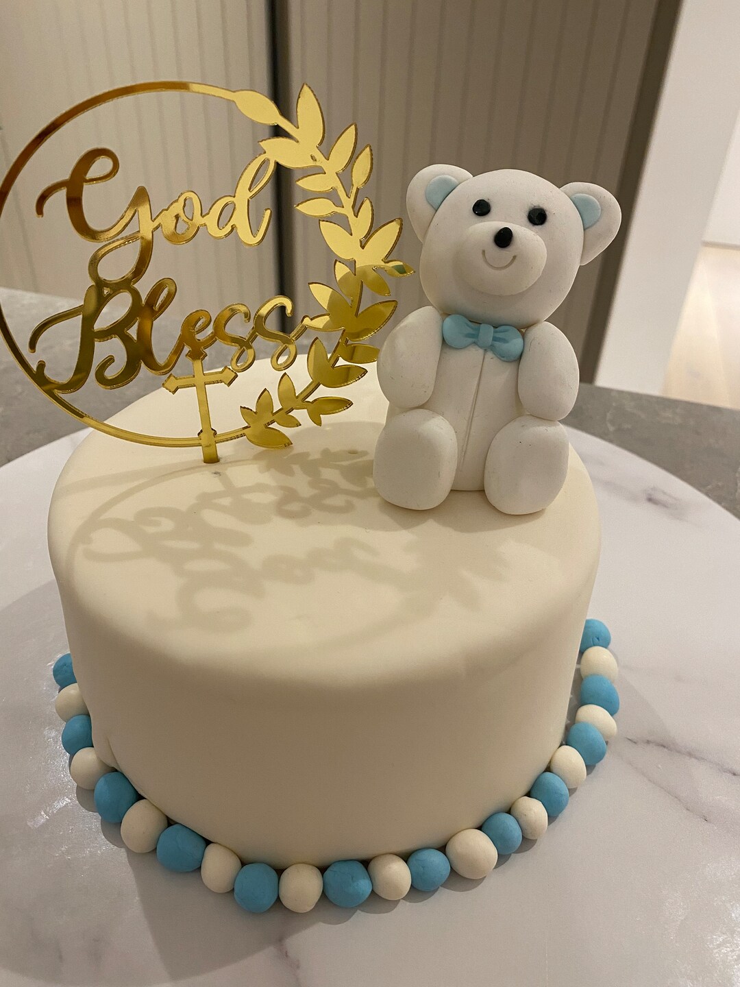 Edible Fondant Cake Topper White Teddybear Sugar Teddy Pink Blue Gender ...