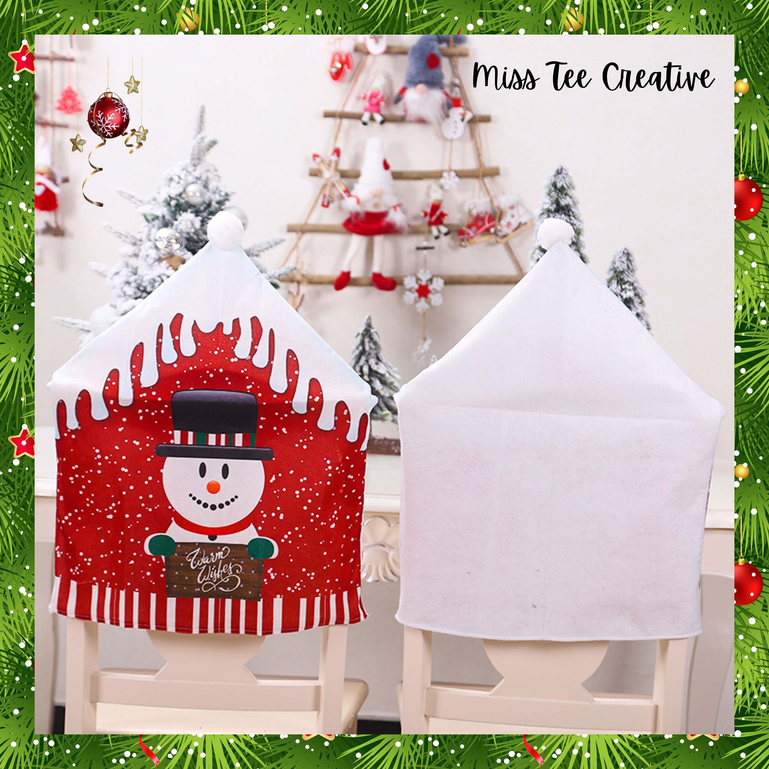 Christmas Chair Covers Xmas Character Dining Chair Cover Santa Snowman ...