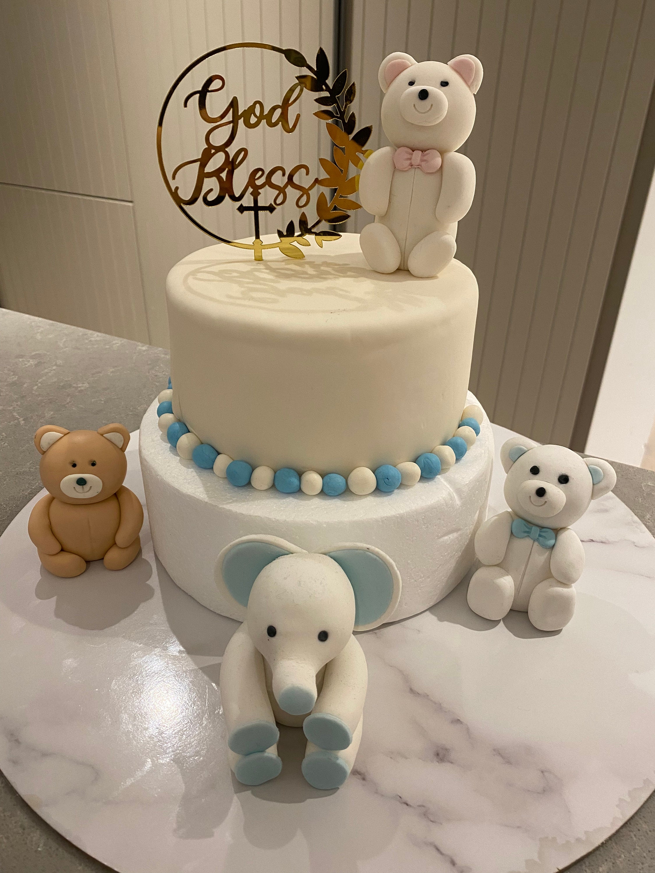 Edible Fondant Cake Topper White Teddybear Sugar Teddy Pink Blue Gender ...