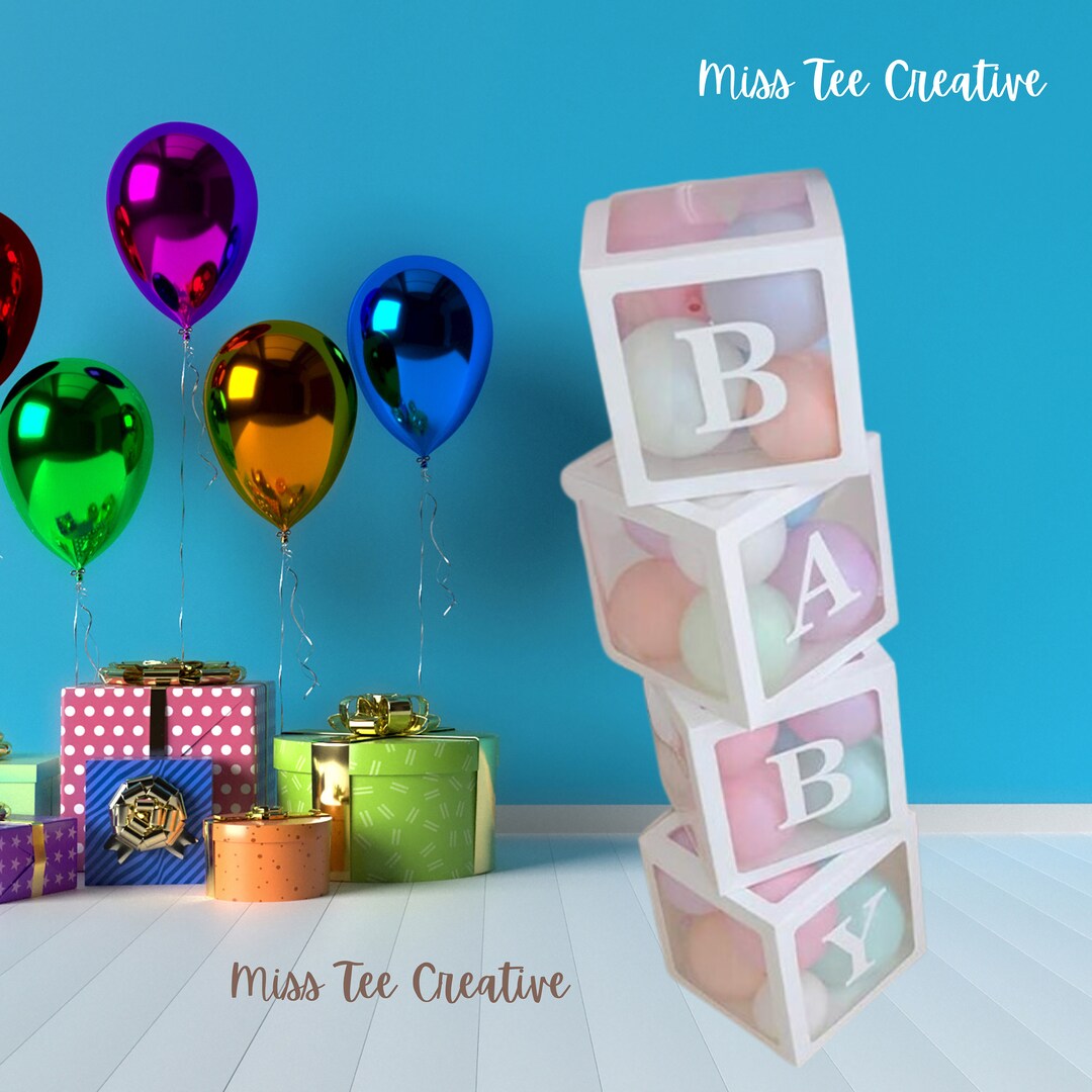 4 Piece Baby Fillable Cube Transparent Boxes Balloon Baby Box Party ...