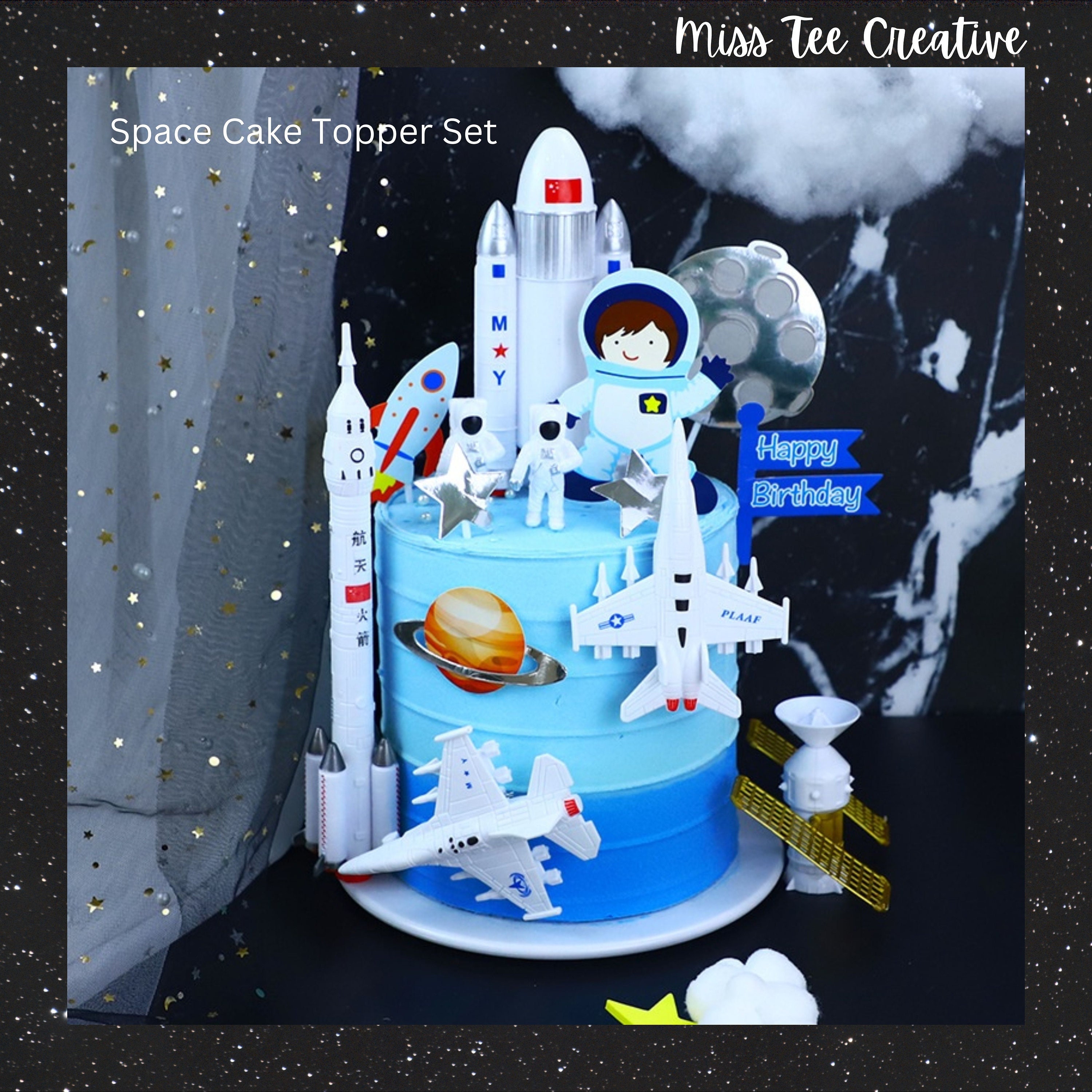 Space Themed Cake Topper Set Spaceship Cake Theme Astronaut Theme ...