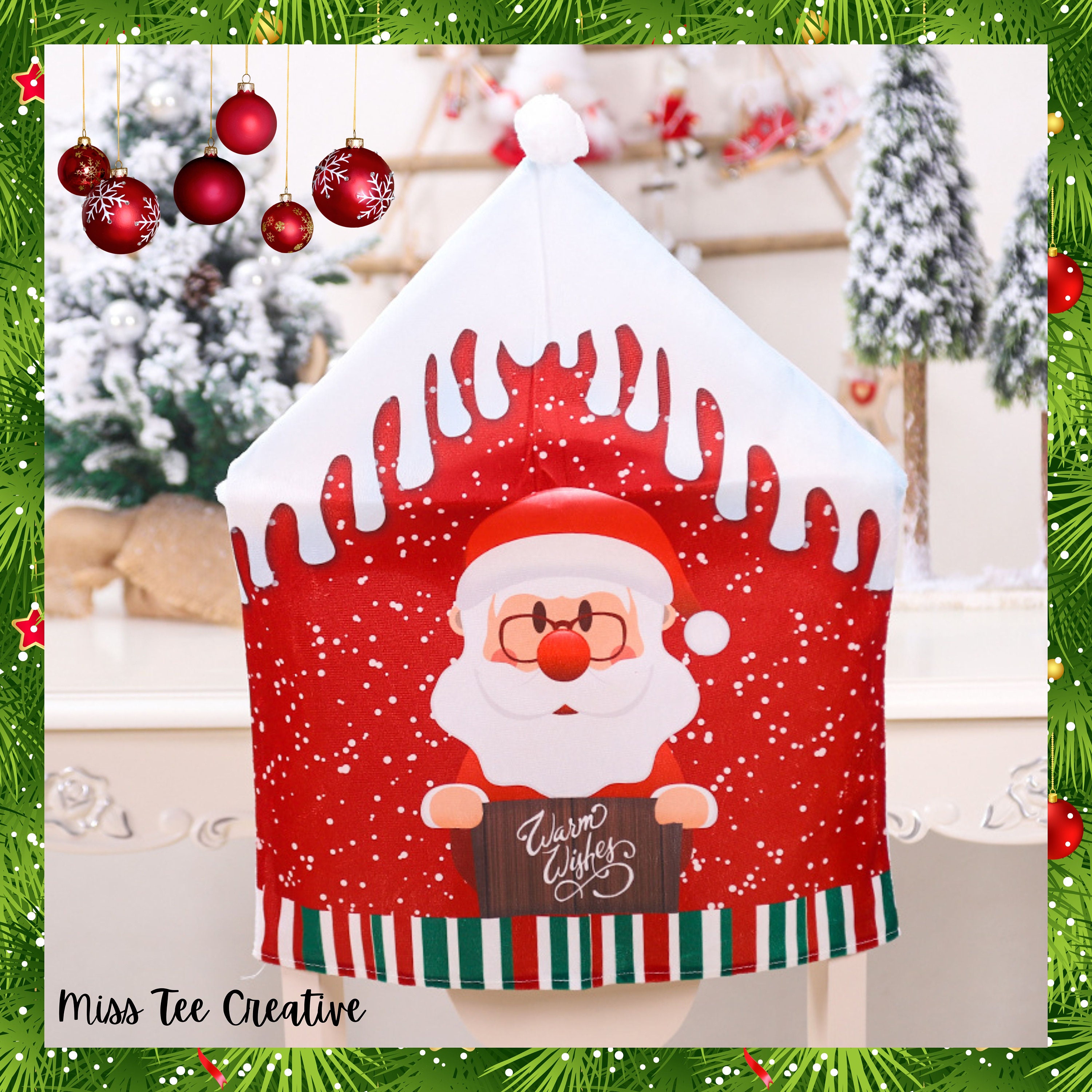 Christmas Chair Covers Xmas Character Dining Chair Cover Santa Snowman ...