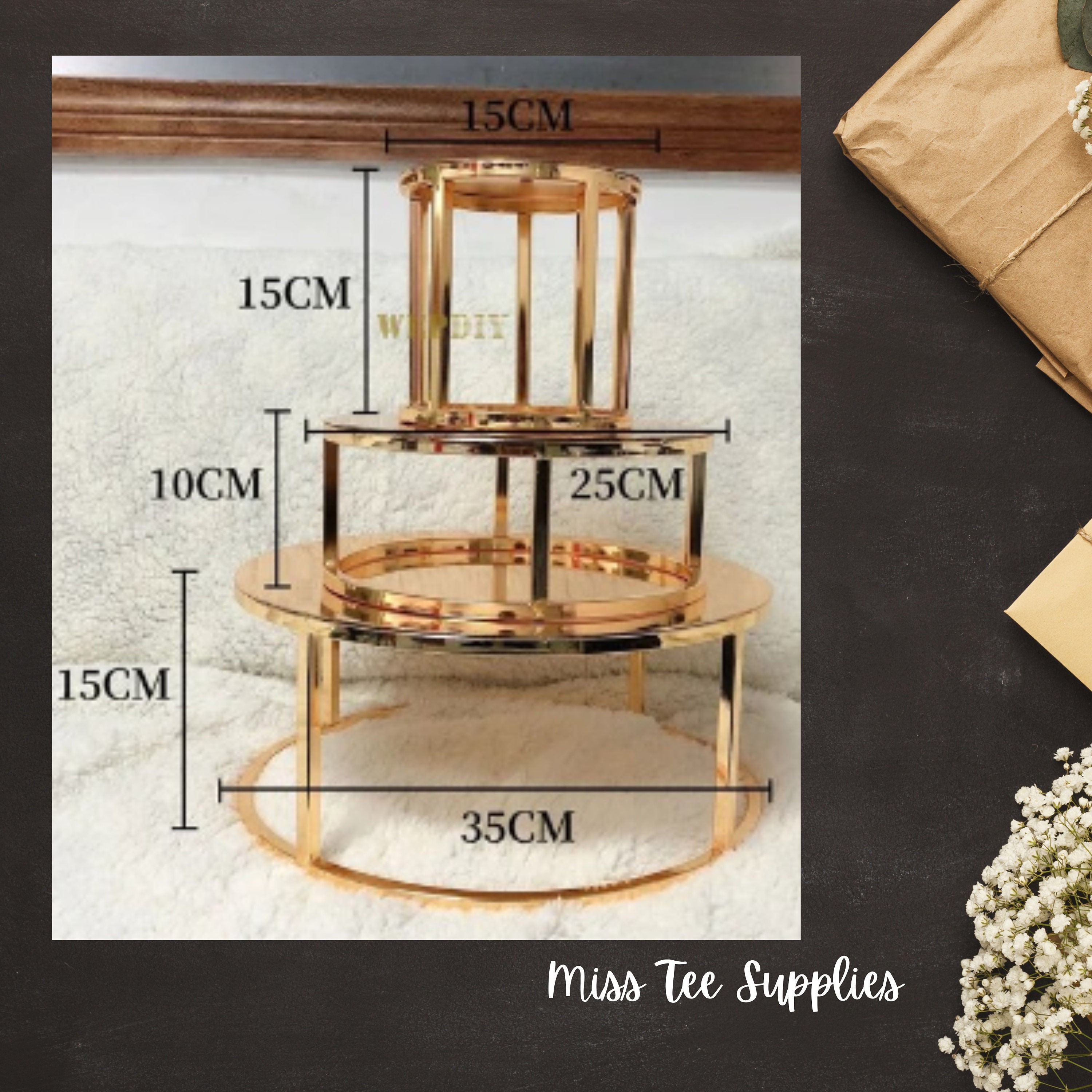 3 Pack Metallic Square Cake Separator 3 Pk Golden Round Cake Divider ...