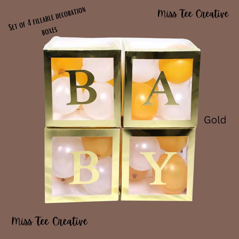 4 Piece Baby Fillable Cube Transparent Boxes Balloon Baby Box Party ...