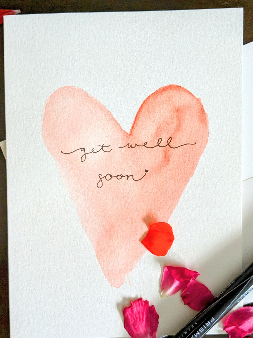 Hand Painted Watercolor Card Get Well Soon Blank Inside Envelope ...