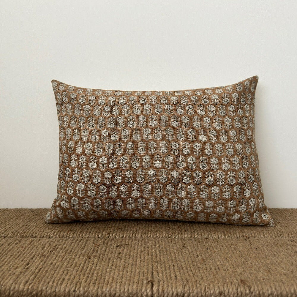 Liam Brown Small Floral Block-printed Linen Pillow Cover - Etsy