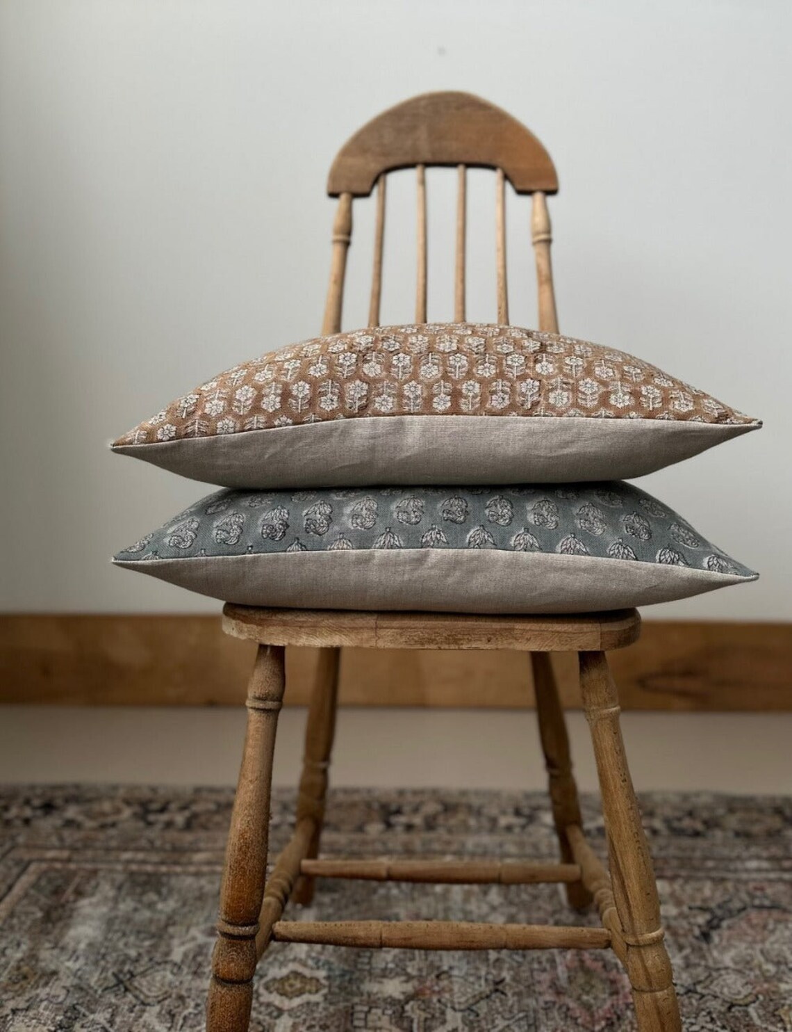 Liam Brown Small Floral Block-printed Linen Pillow Cover - Etsy