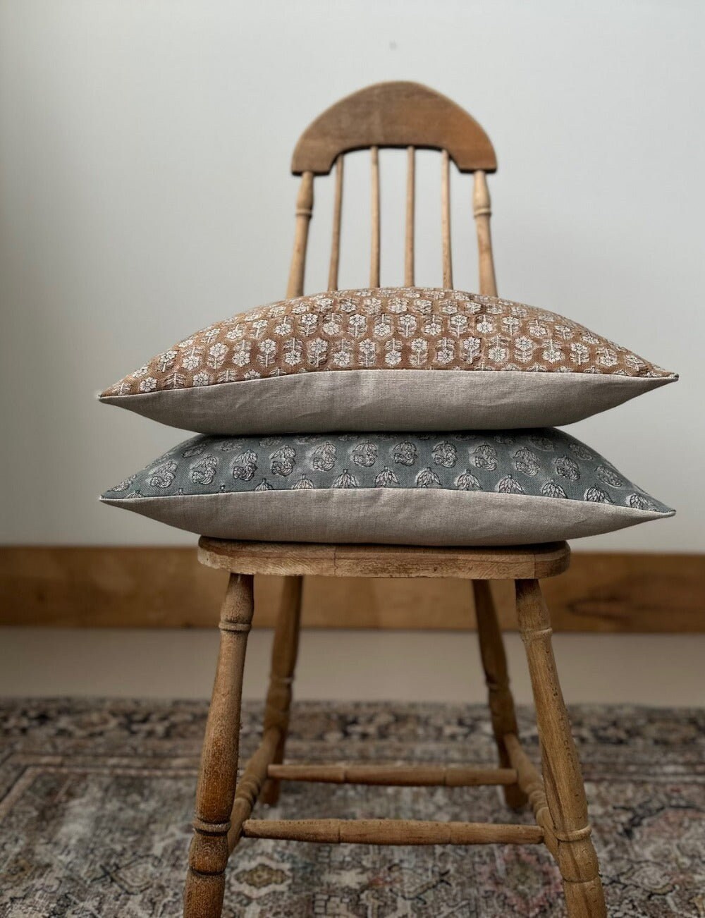 Liam Brown Small Floral Block-printed Linen Pillow Cover - Etsy