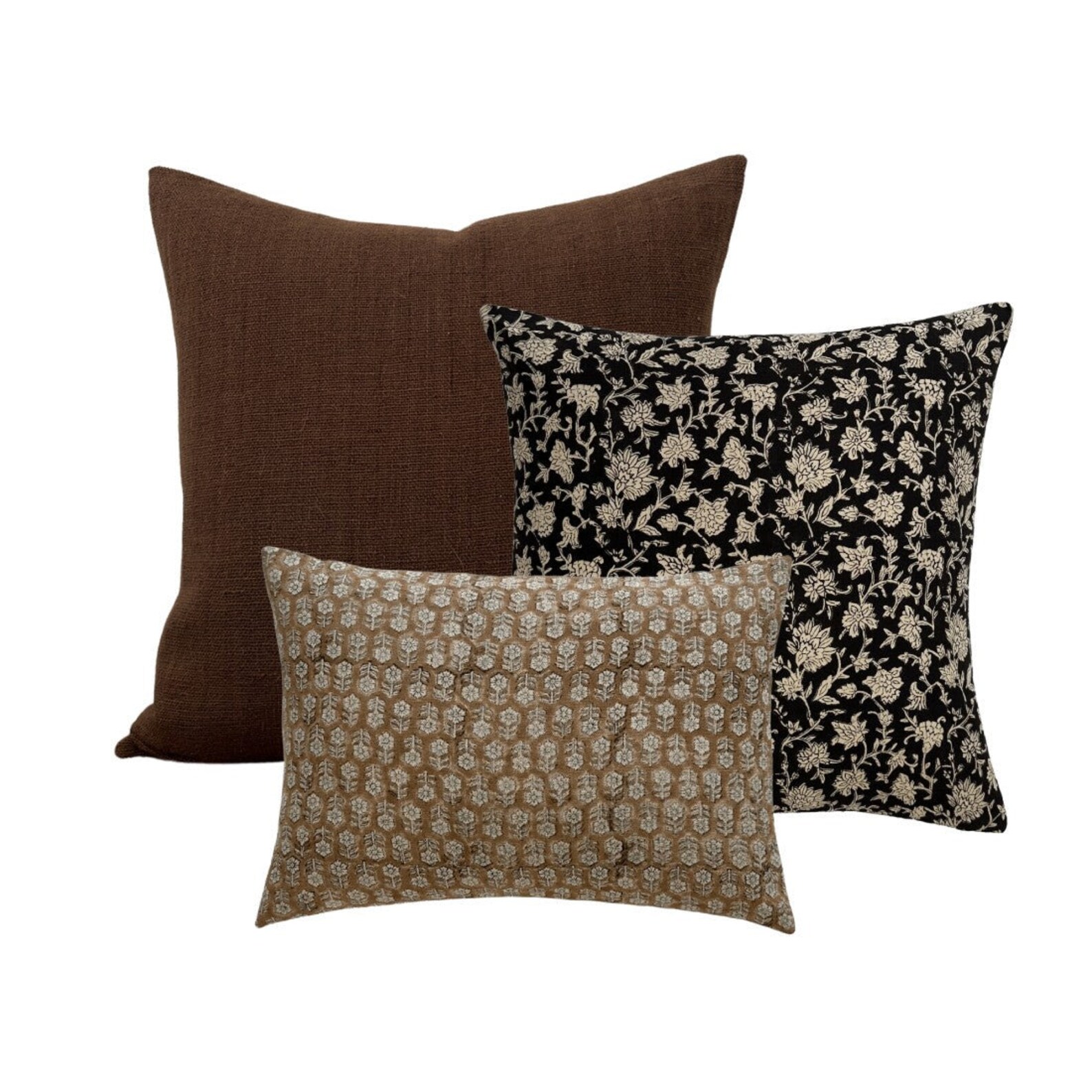 Liam Brown Small Floral Block-printed Linen Pillow Cover - Etsy