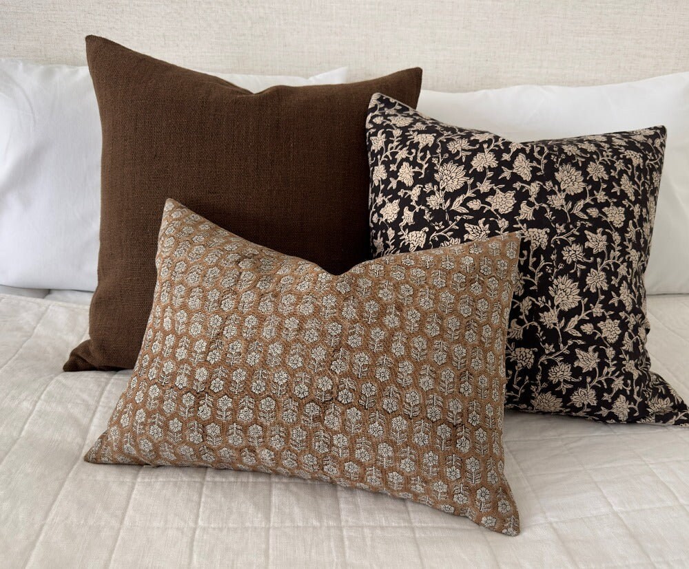 Liam Brown Small Floral Block-printed Linen Pillow Cover - Etsy