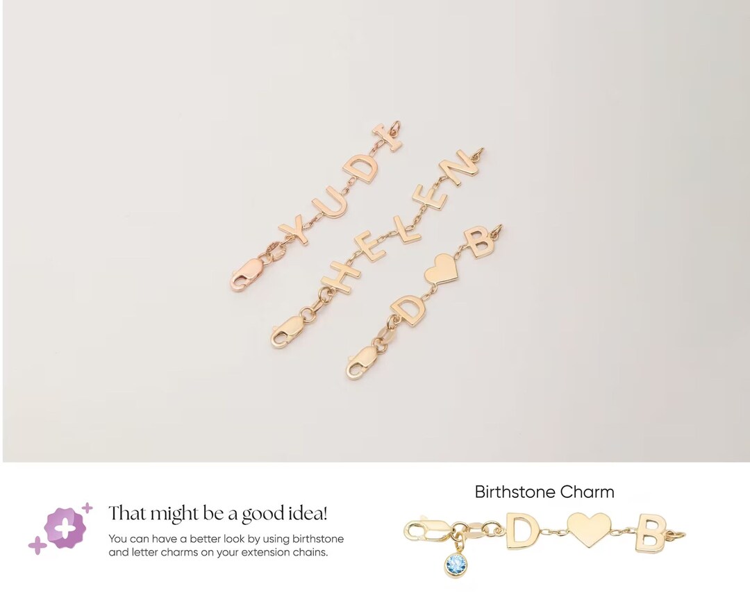 Personalized Letter Tag Extension Chain in 14K 18K Real Gold, Capital ...