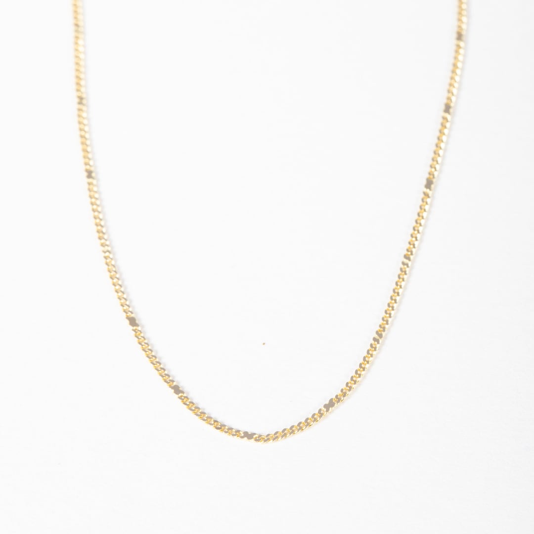 Thin Curb Chain Necklace, 14K Solid Gold Gourmet Chain for Pendants ...