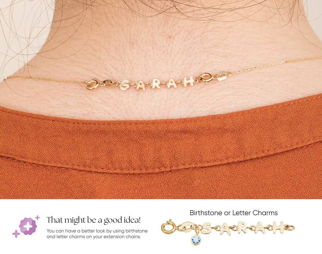 14K 18K Solid Gold Personalized Bracelet Necklace Extender, Removable ...