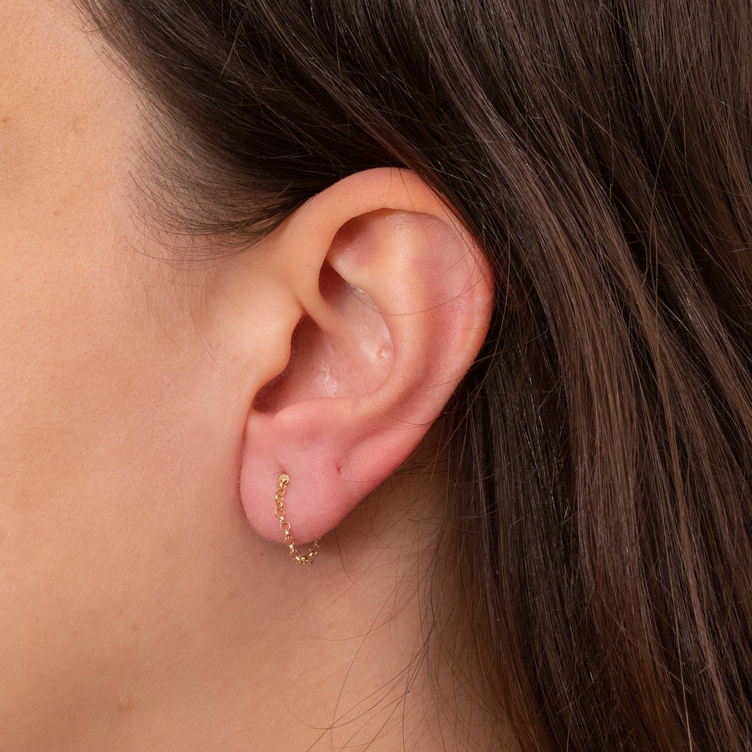 14K 18K Solid Gold Rolo Chain Earrings, Rolo Link Earrings, Stylish ...