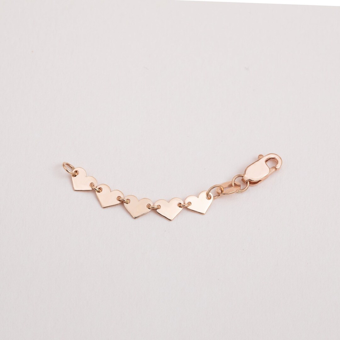 14K 18K Solid Gold Heart Extender, Custom Engraved Tiny Hearts ...