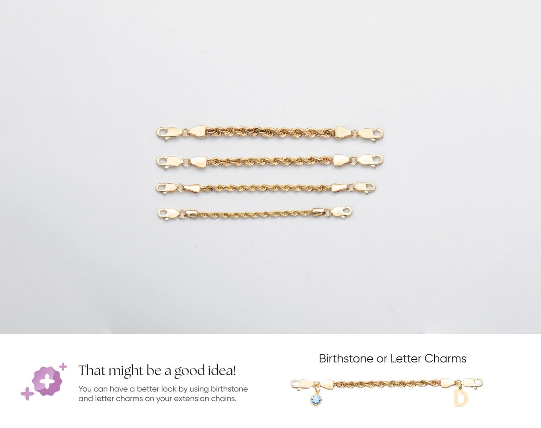 Double Lobster Claw Clasp Rope Chain Extender, 14K Real Gold Removable ...
