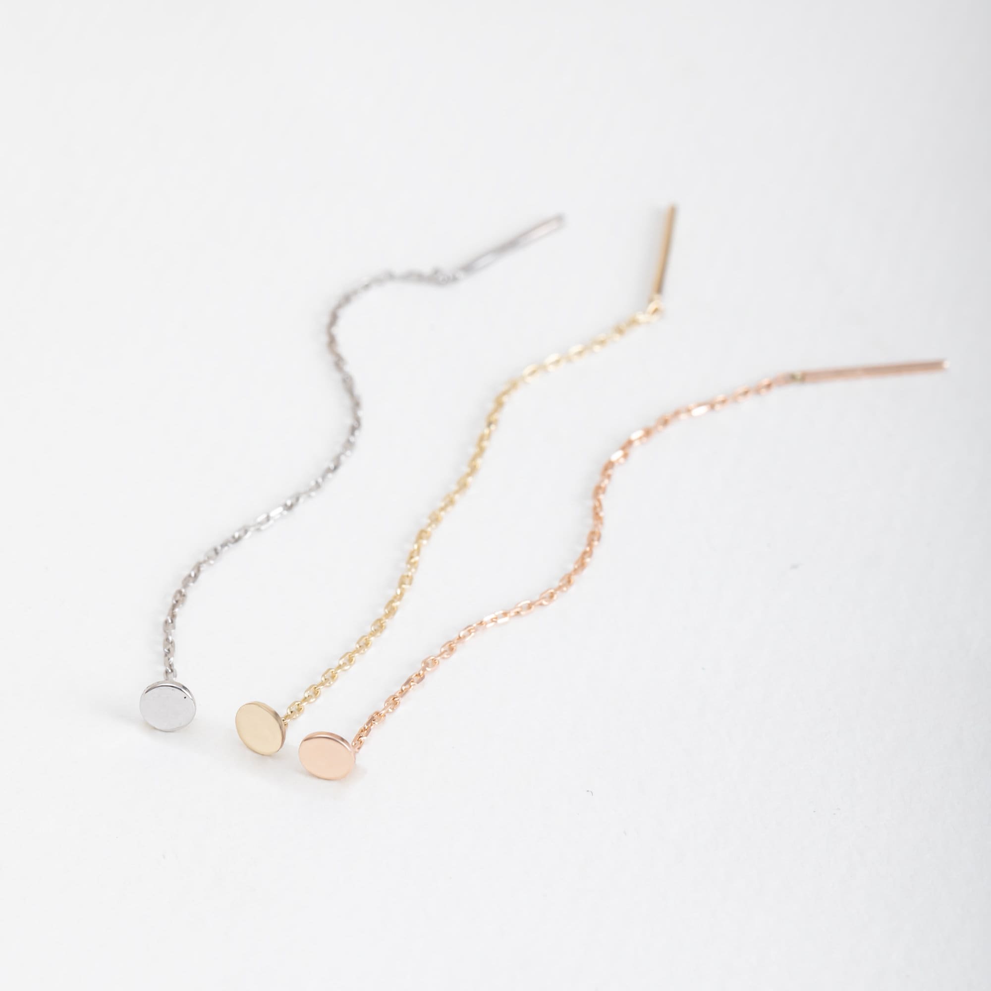 T-bar Threader Earrings 14K 18K Solid Gold, Simple 7mm Bar Threader ...