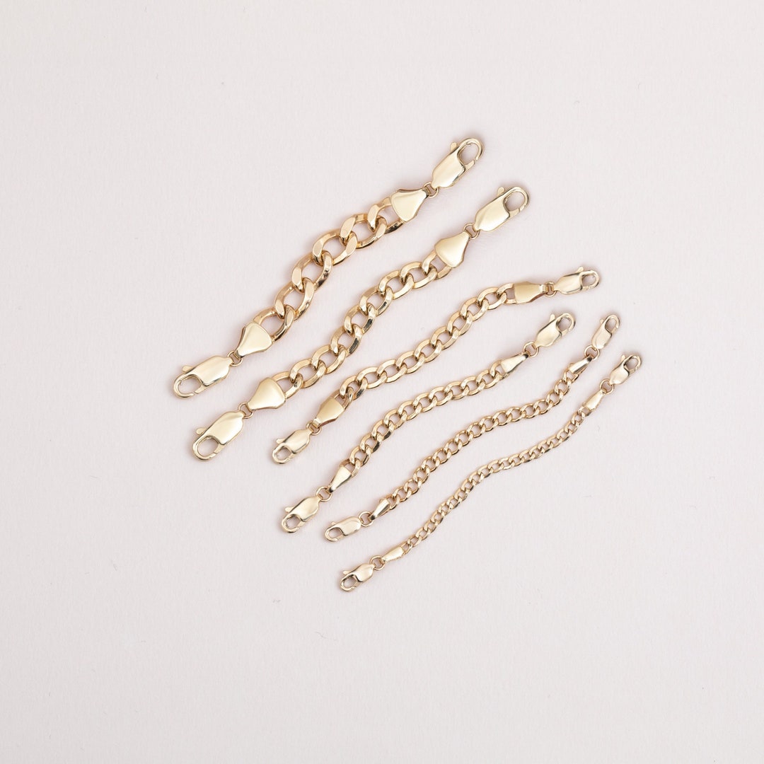 Two Clasp Cuban Curb Chain Extension Chain, 14K Real Gold Two Sided ...