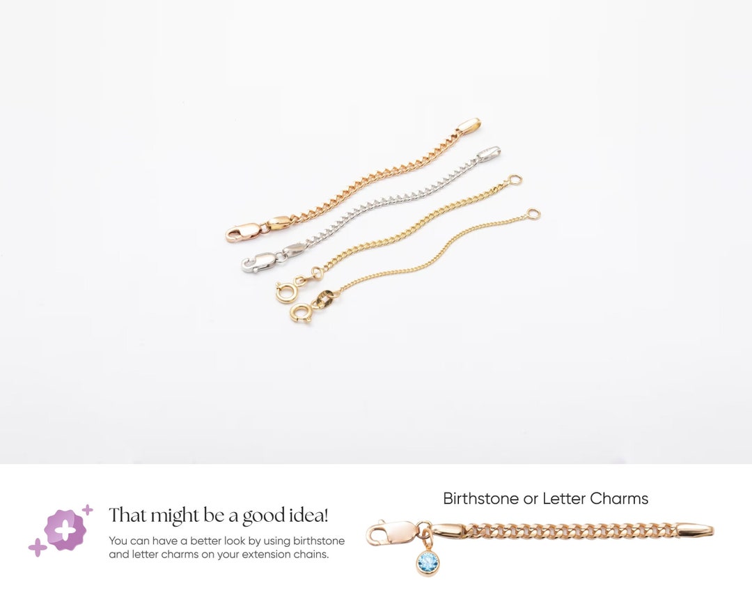 Cuban Curb Extension Chain, 14K SOLID Gold Gourmet Removable Extension ...