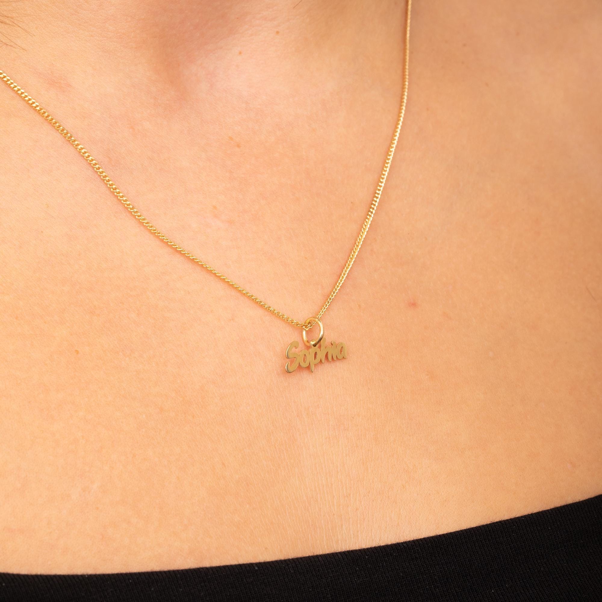 Custom Solid Gold Name Horizontal Pendant Add-on - Personalized 14k/18k ...