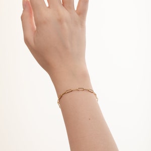 Rectangle Link Chain Necklace, 14K Solid Gold Paper Clip Bracelet, 2.60 ...
