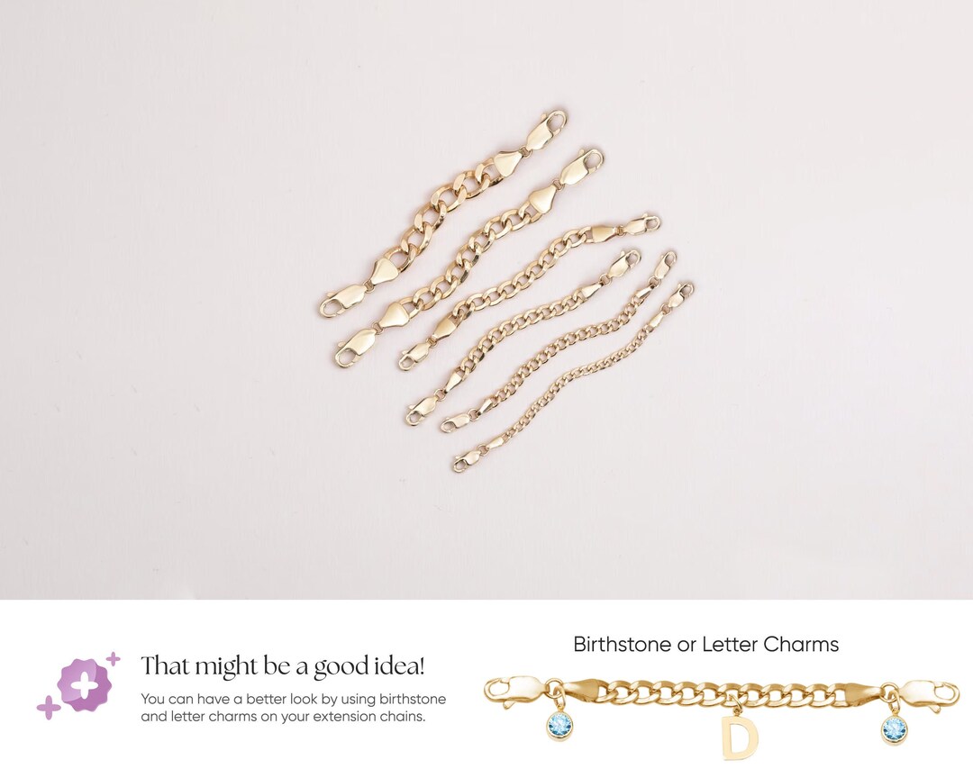 Two Clasp Cuban Curb Chain Extension Chain, 14K Real Gold Two Sided ...
