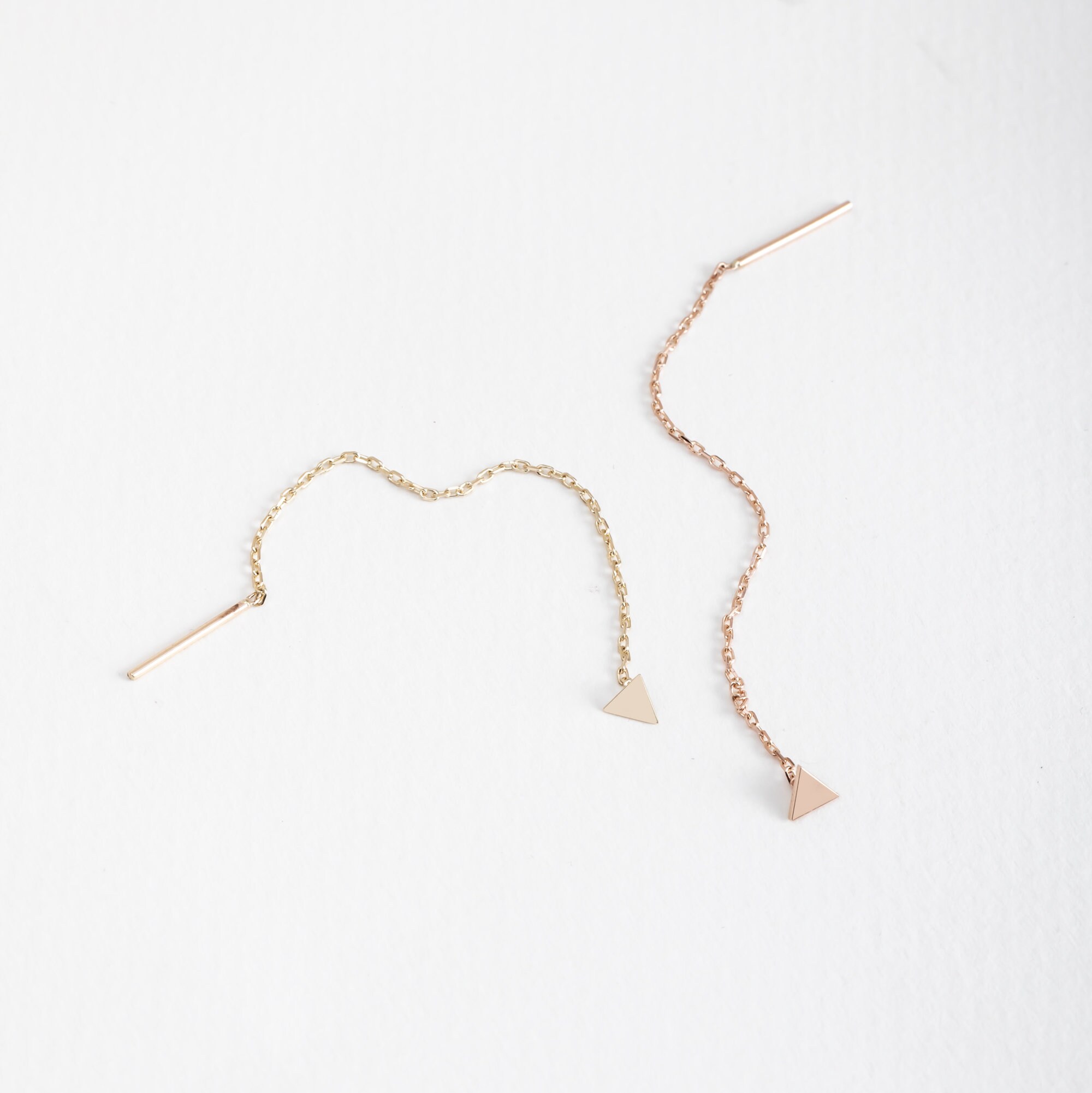T-bar Threader Earrings 14K 18K Solid Gold, Simple 7mm Bar Threader ...