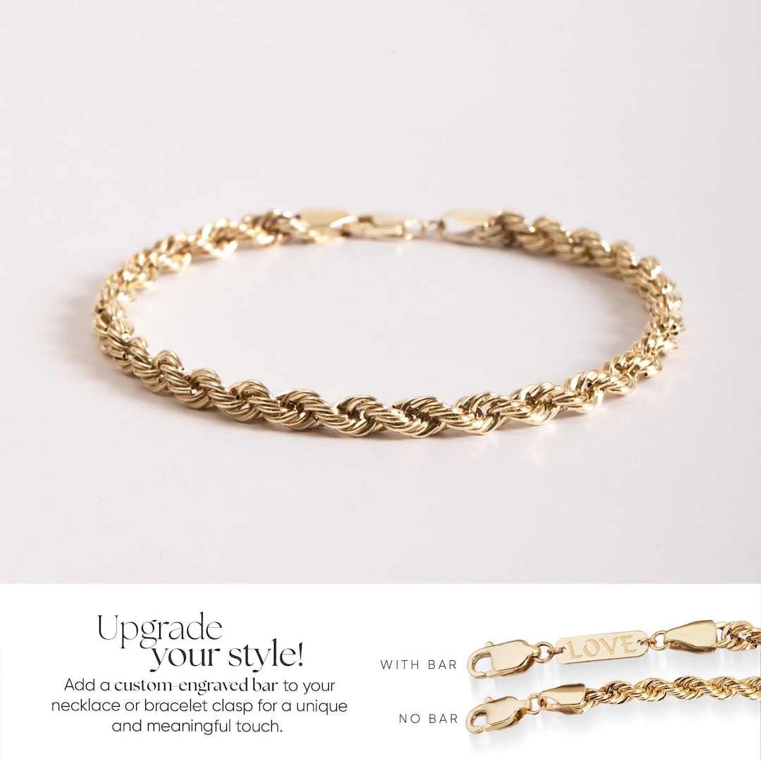 14K Real Gold Rope Chain Bracelet, Yellow Gold Rope Chain Bracelet ...