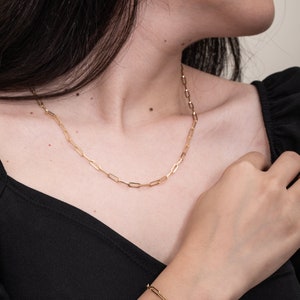 Rectangle Link Chain Necklace, 14K Solid Gold Paper Clip Bracelet, 2.60 ...