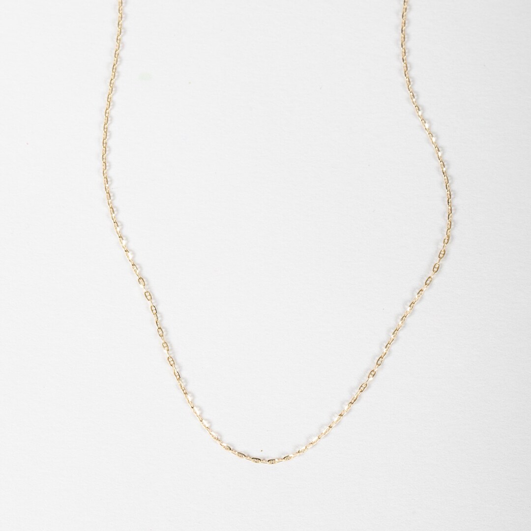 14K Solid Gold Thin Anchor Chain, Delicate Flat Mariner Chain, Diamond ...