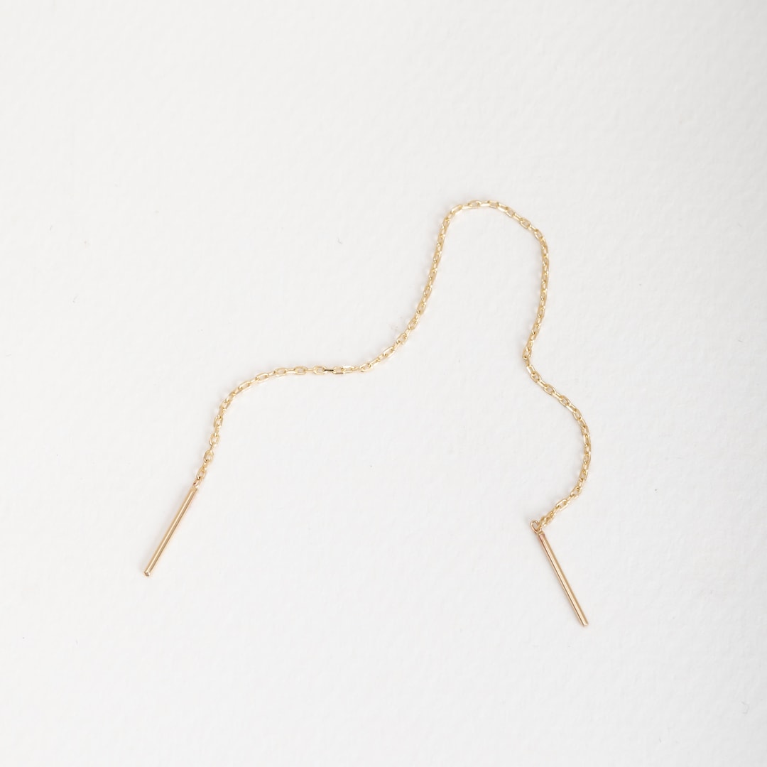 14K 18K Solid Gold Long Chain Earrings, Cable Chain Threader Earrings ...