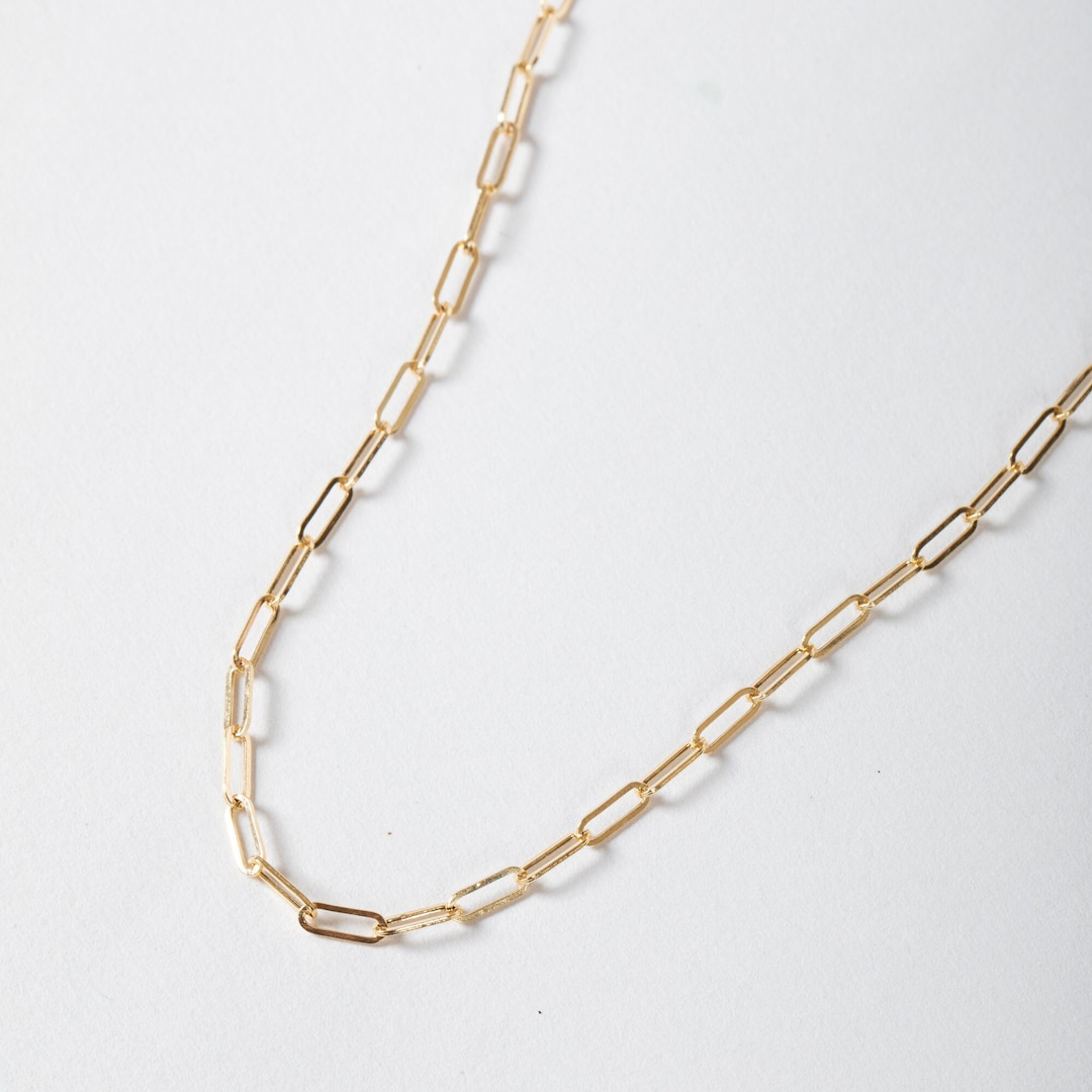 Rectangle Link Chain Necklace, 14K Solid Gold Paper Clip Bracelet, 2.60 ...